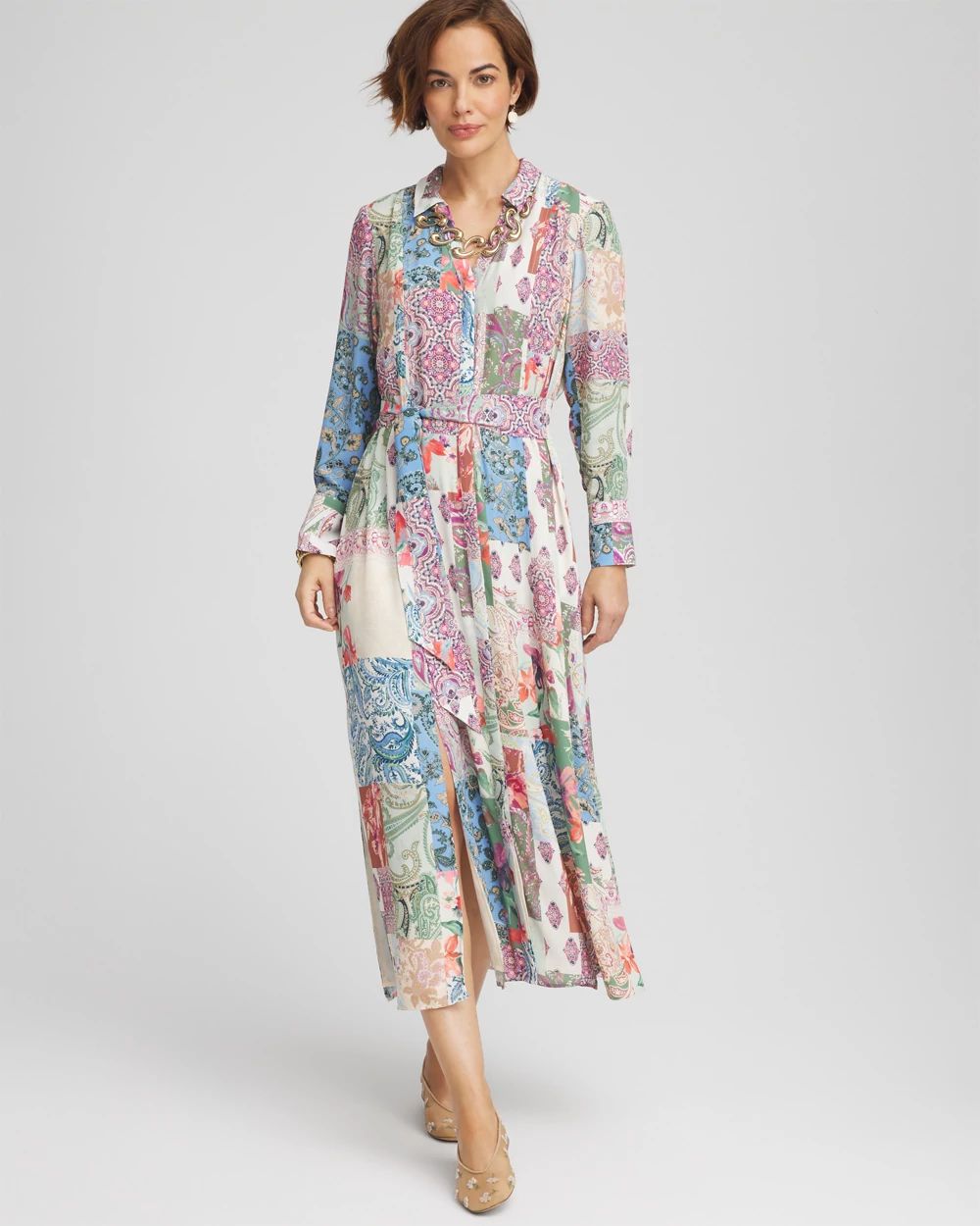 Belted Paisley Patch Maxi Shirtdress | Chico's
